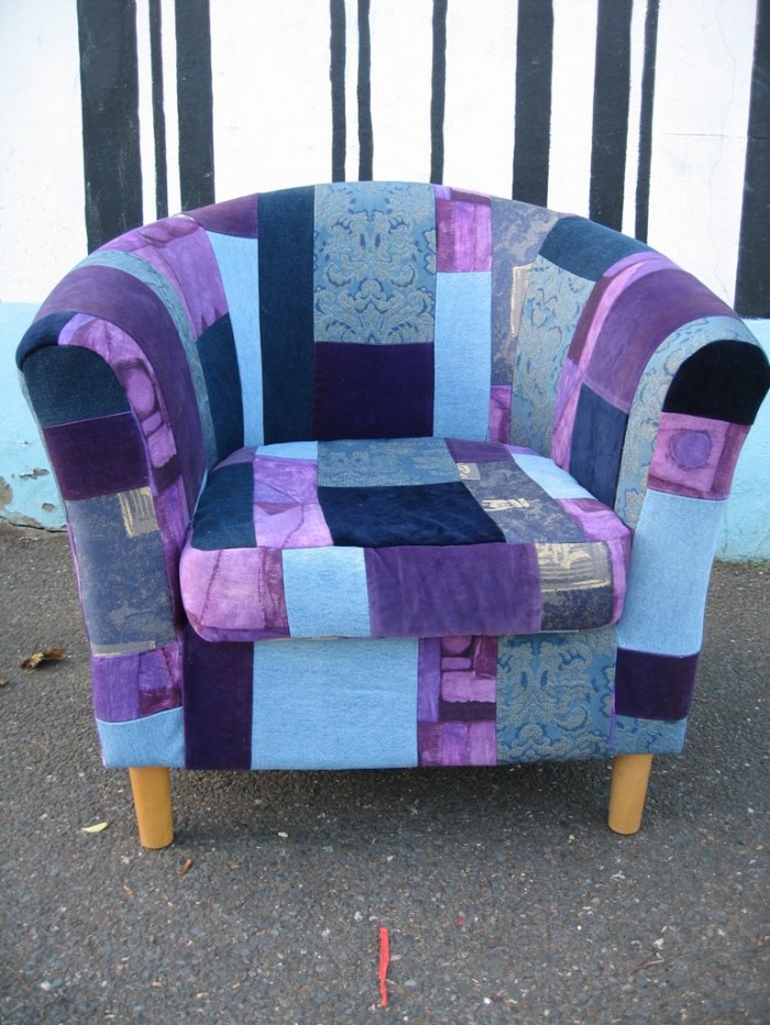 Blue & Purple Patchwork Armchair - Leftover Threads