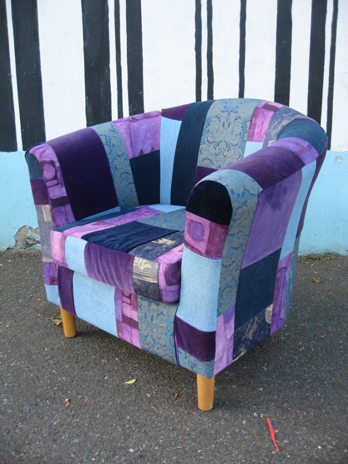 Blue & Purple Patchwork Armchair - Leftover Threads