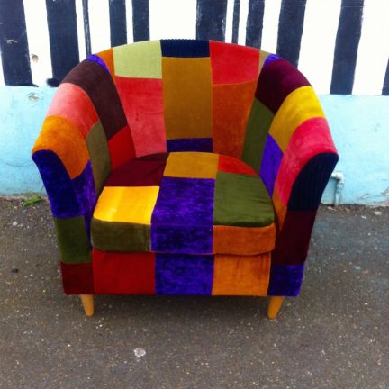 Blue & Purple Patchwork Armchair - Leftover Threads